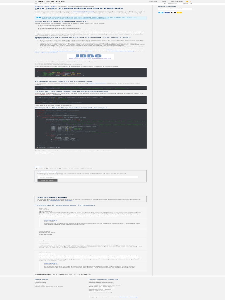 Java JDBC PreparedStatement Example - HowToDoInJava | PDF | Information ...