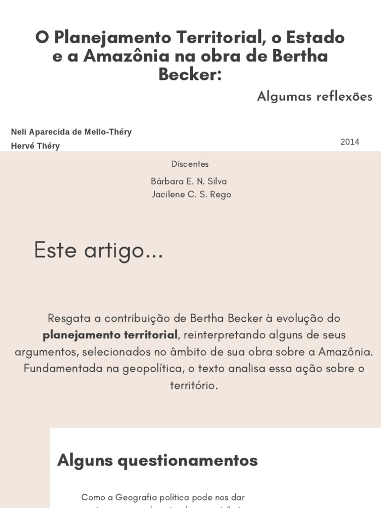 O Planejamento Territorial, o Estado e A Amazônia Na Obra de Bertha Becker | PDF | Estado | Economia