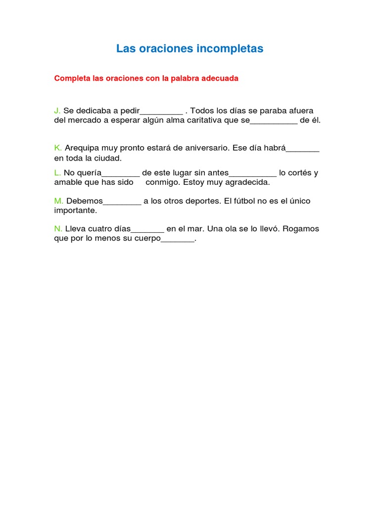 Ejercicios de Oraciones Incompletas | PDF