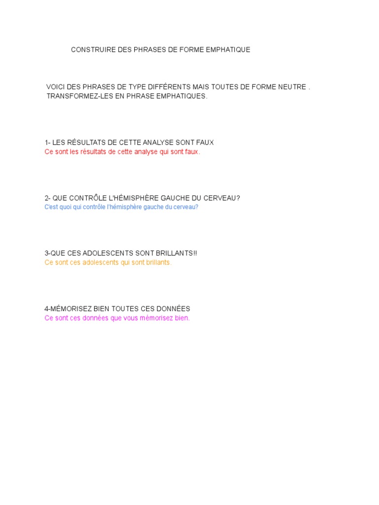 Construire des phrases emphatiques | PDF | Développement personnel ...