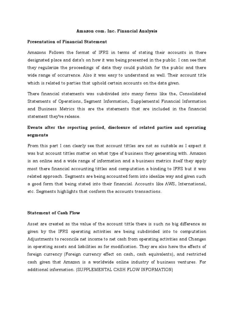 Amazon Com. Inc. Financial Analysis Presentation of Financial Statement ...