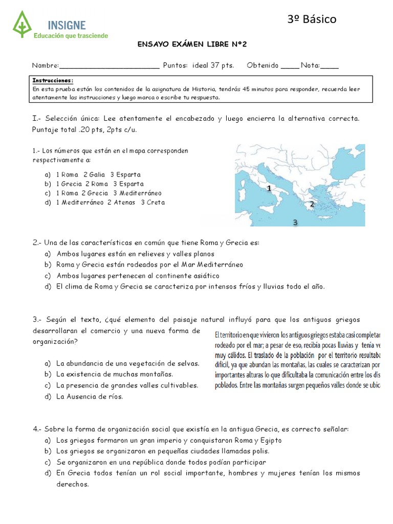 ENSAYO EXÁMEN LIBRE Nº1 3erohistoria | PDF | Antigua Grecia | Grecia