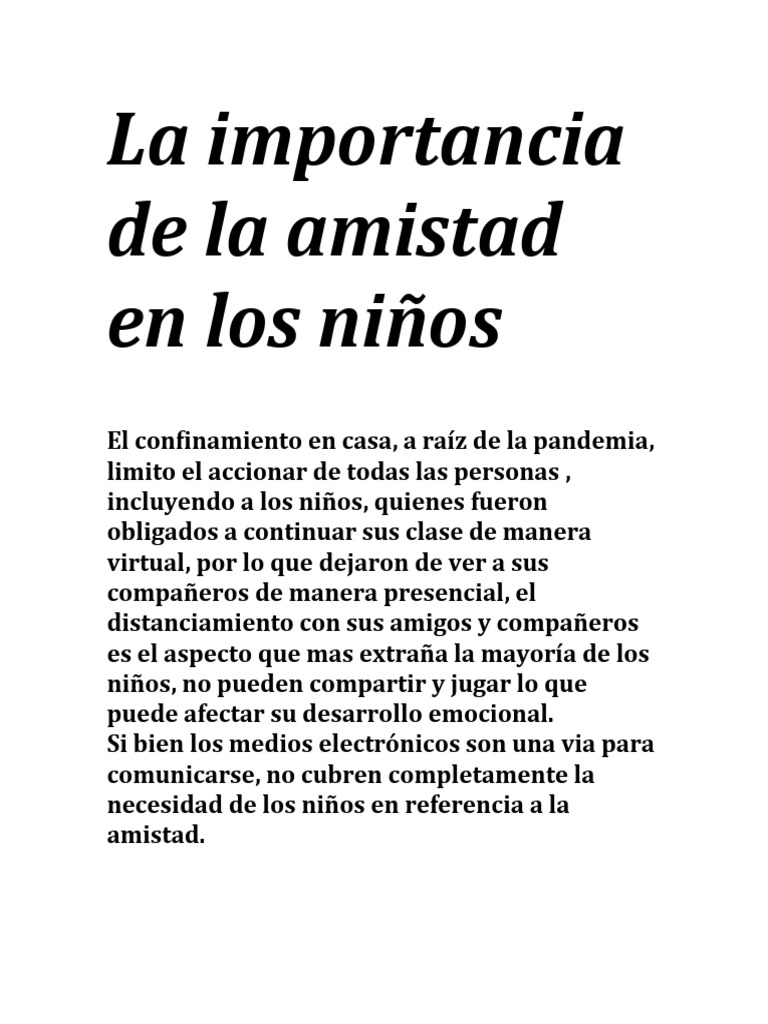 La Importancia de La Amistad en Los Niños | PDF