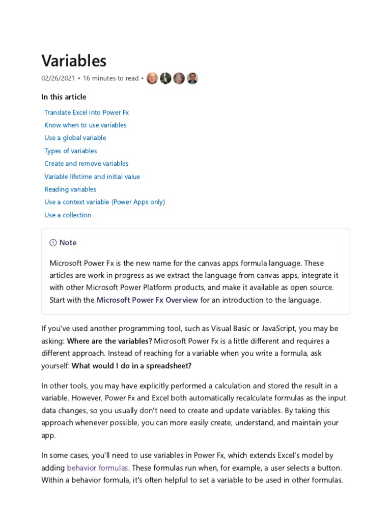 Understand Variables in Microsoft Power FX - Power Platform - Microsoft Docs | PDF | Variable ...