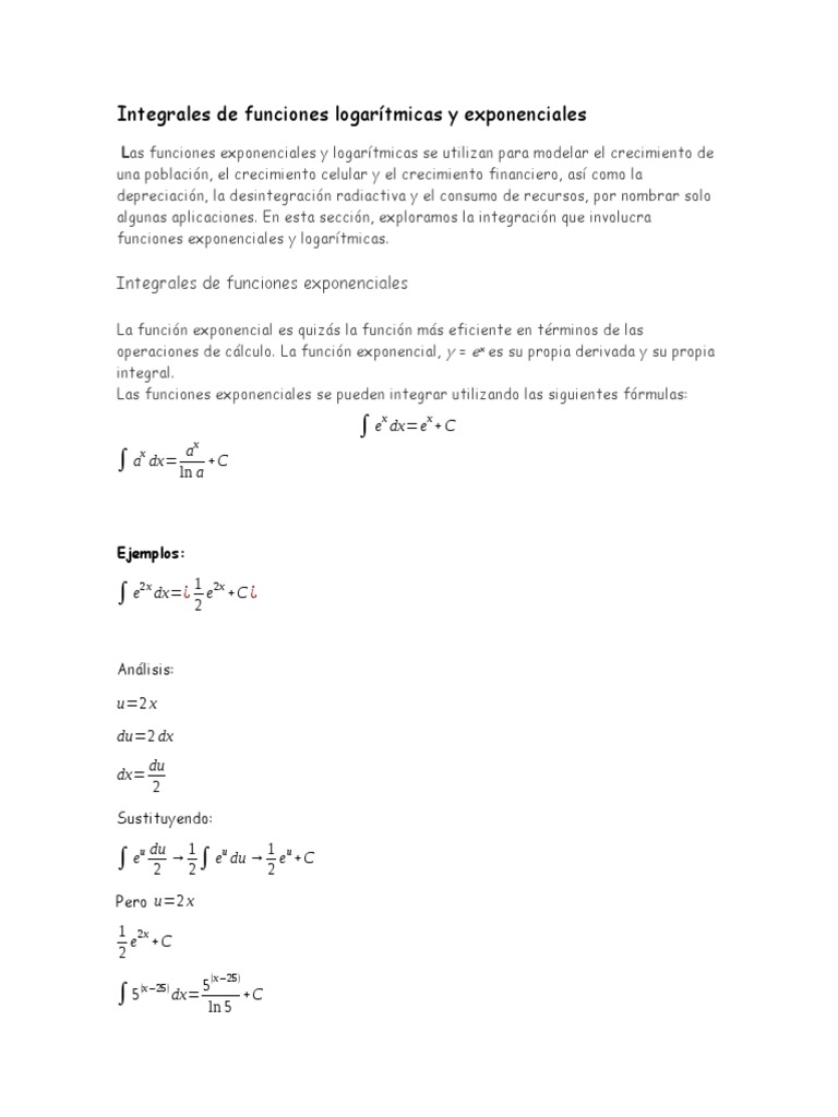 Integrales de Funciones Logarítmicas y Exponenciales | PDF | Logaritmo | Integral