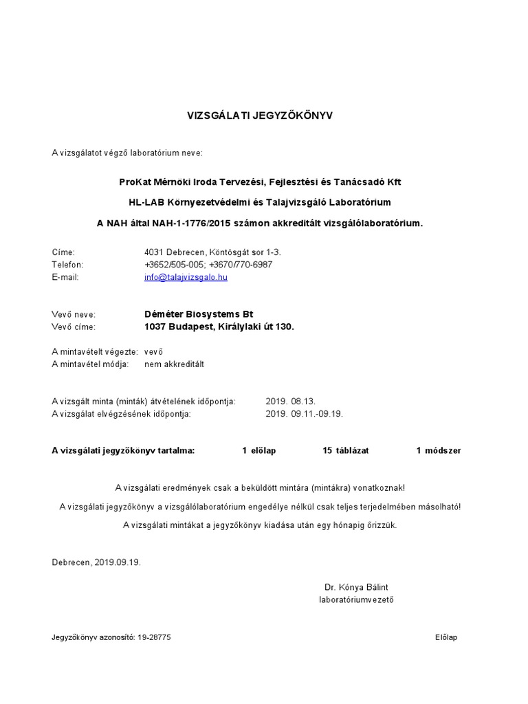 Buri Ferenc Talajminta Eredményei | PDF