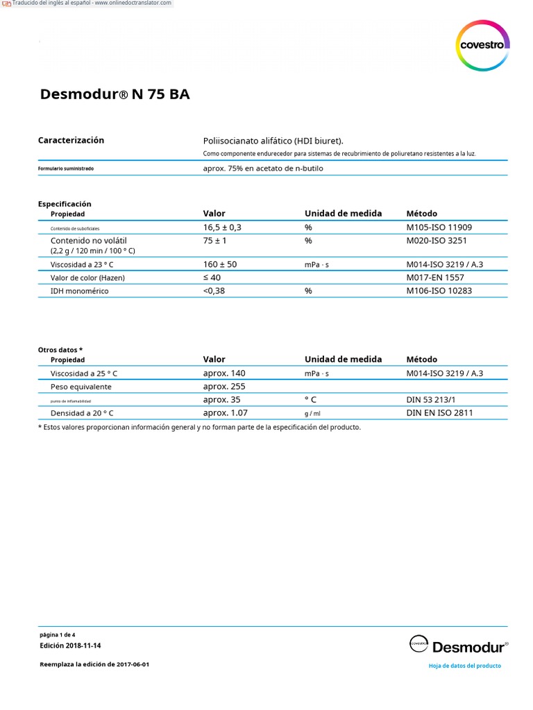 Desmodur N 75 BA - en - 04132289 00010004 00054361.en - Es | PDF ...