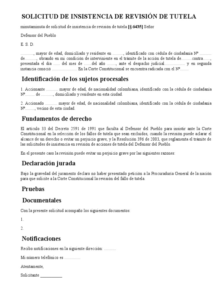 Solicitud de Insistencia de Revisión de Tutela | PDF | Ley Pública | Gobierno