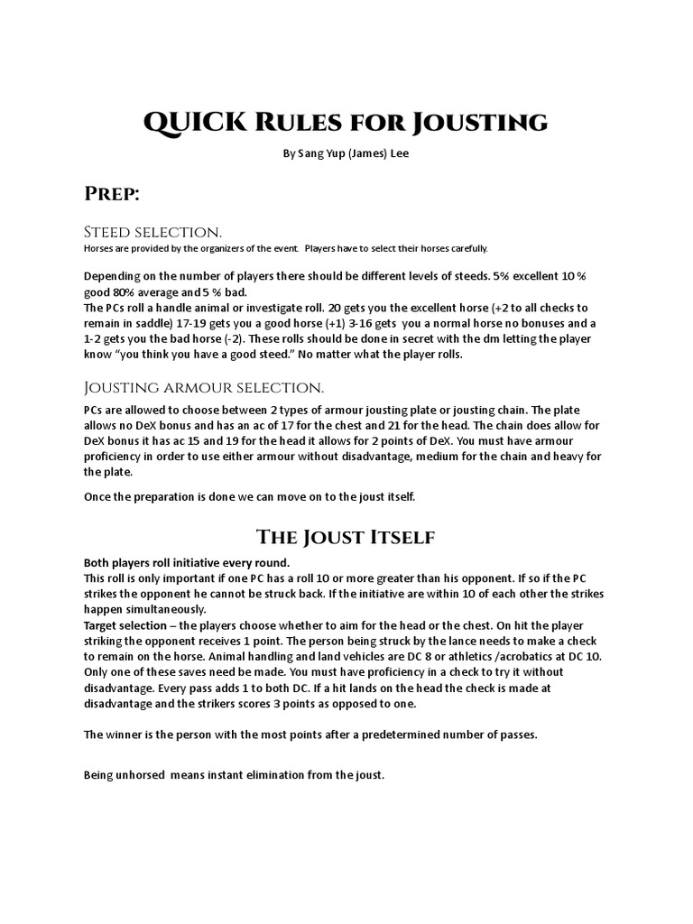 QUICK Rules For Jousting: Prep | PDF