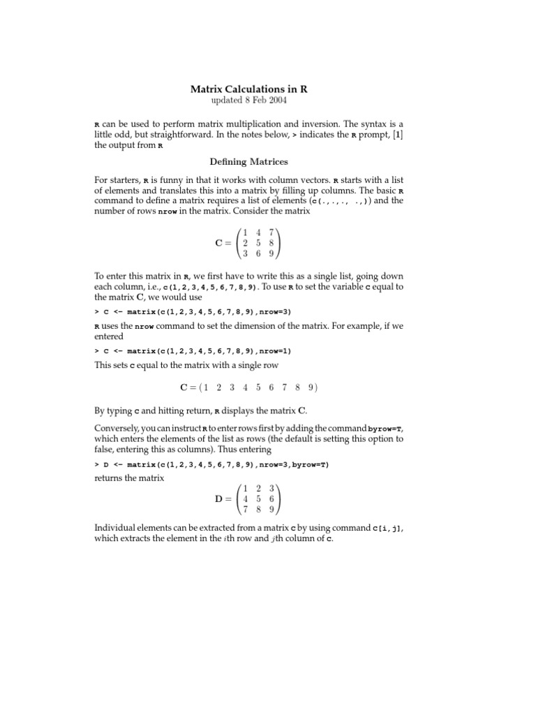 R - Matrices | PDF | Matrix (Mathematics) | Algebra