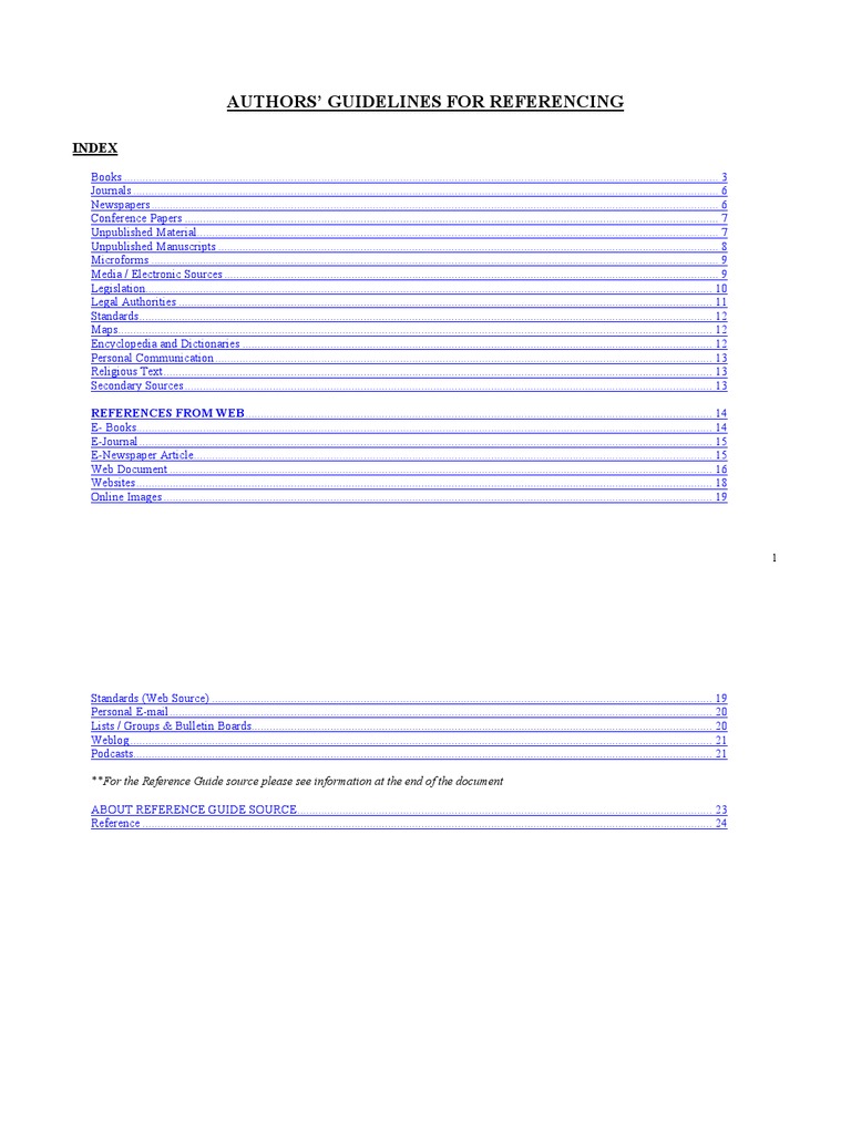 Authors' Guidelines For Referencing: Index | PDF | Citation | Newspapers