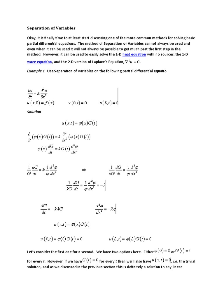 Separation of Variables | PDF | Differential Equations | Equations