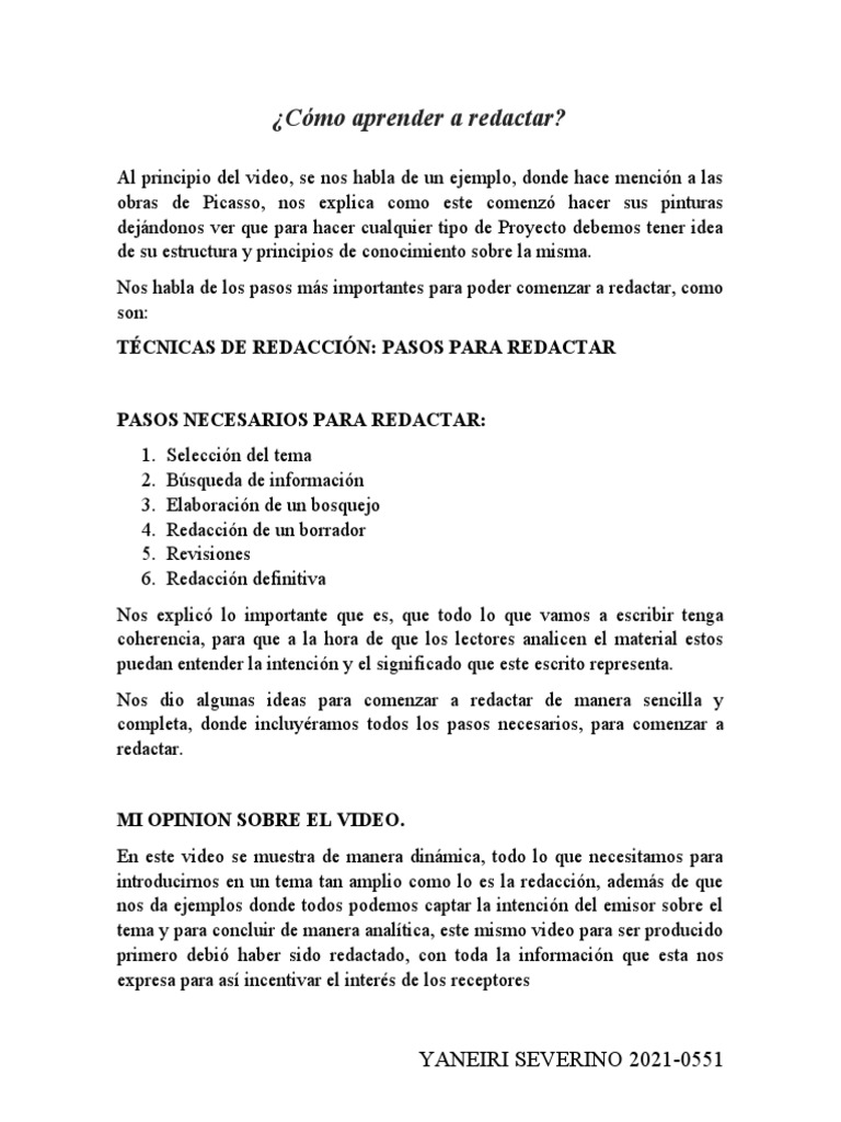 Cómo Aprender A Redactar | PDF
