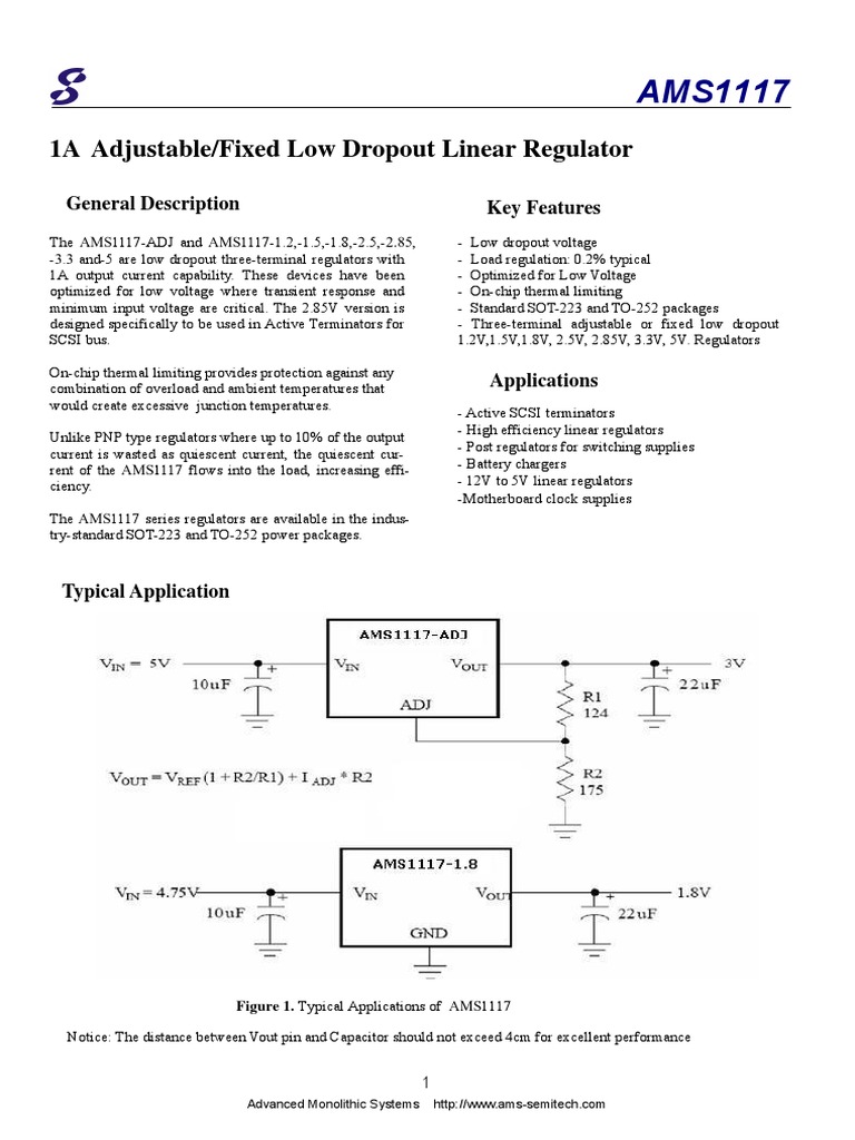 1A Adjustable/Fixed Low Dropout Linear Regulator: Key Features General ...