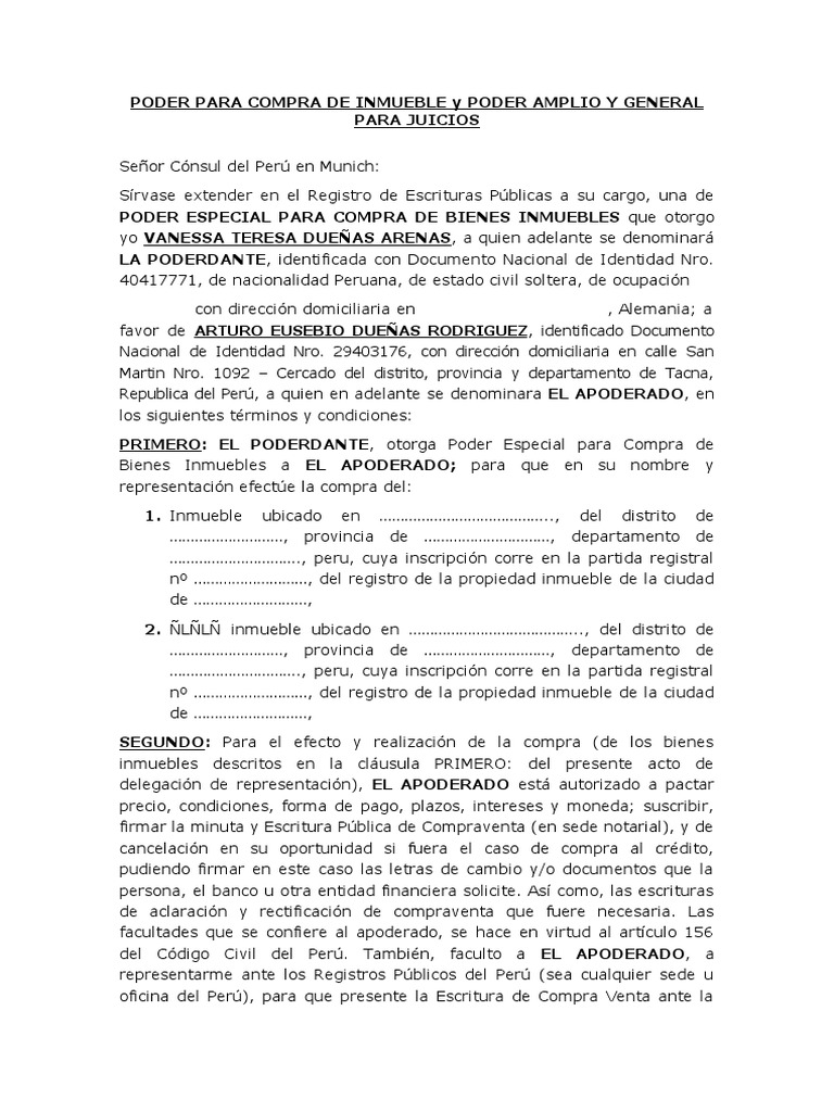 Poder-Compra-De-Inmueble Consulado | PDF | Divorcio | Ley procesal