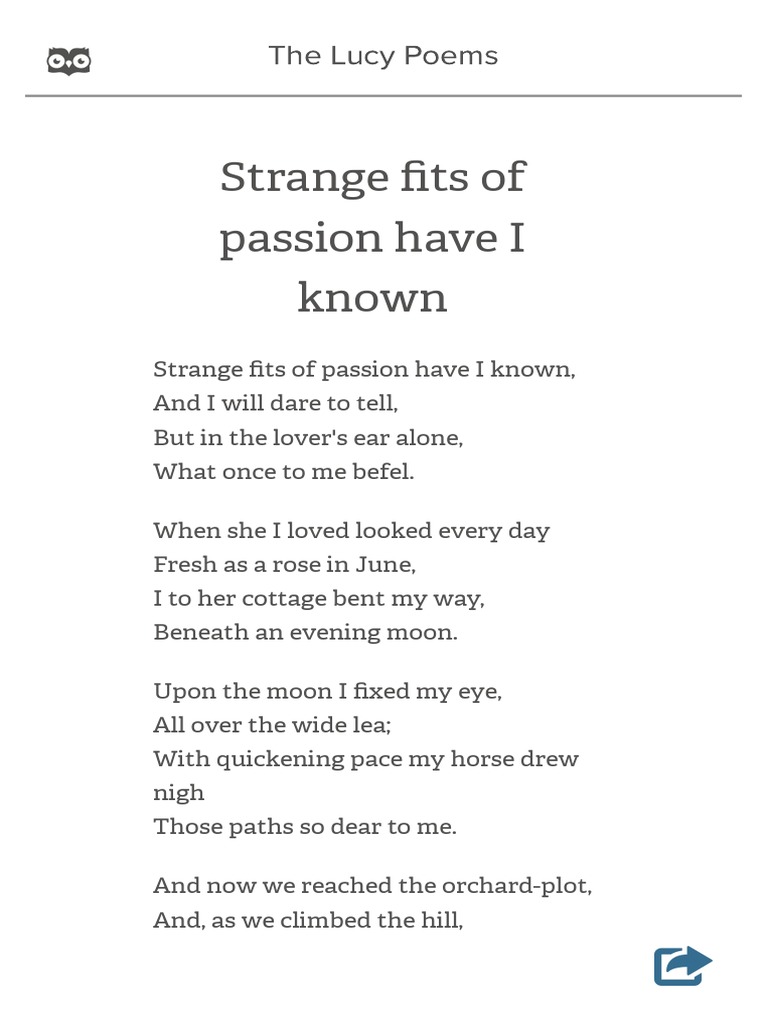 The Lucy Poems Full Text - Strange Fits of Passion Have I Known - Owl ...