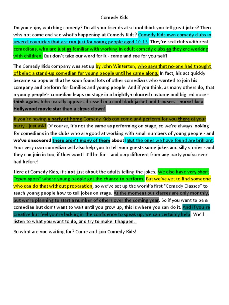 Comedy Kids | PDF | Comedian | Comedy