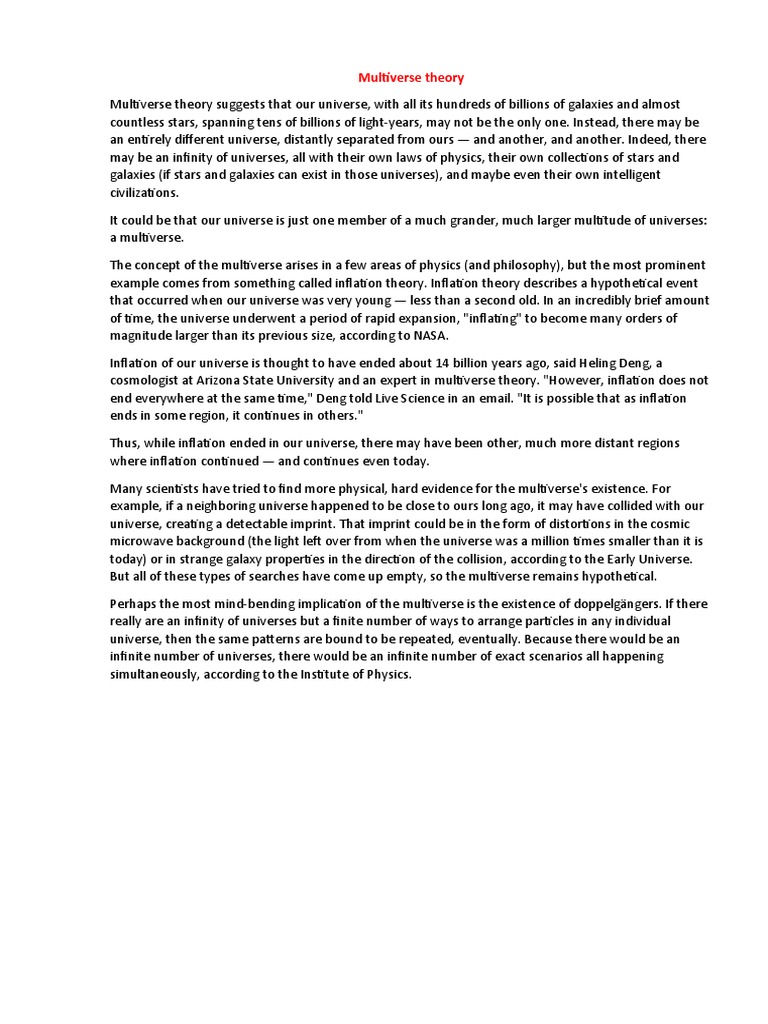 The Possibility of a Multiverse: An Exploration of Inflation Theory and ...