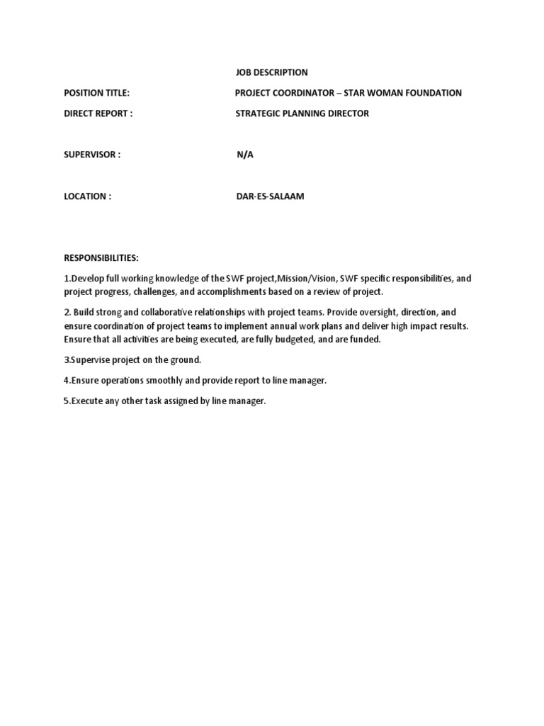 Job Description - Project Coordinator | PDF