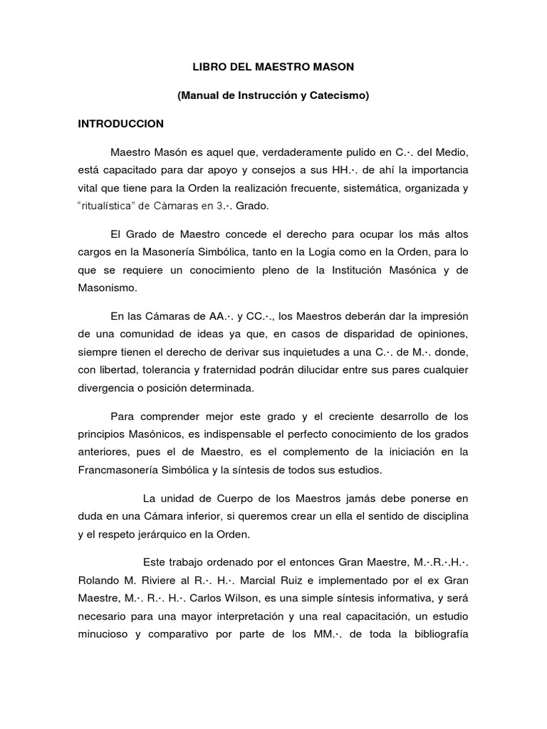 Manual del Maestro Masón: Instrucción y Catecismo | PDF | Masonería ...