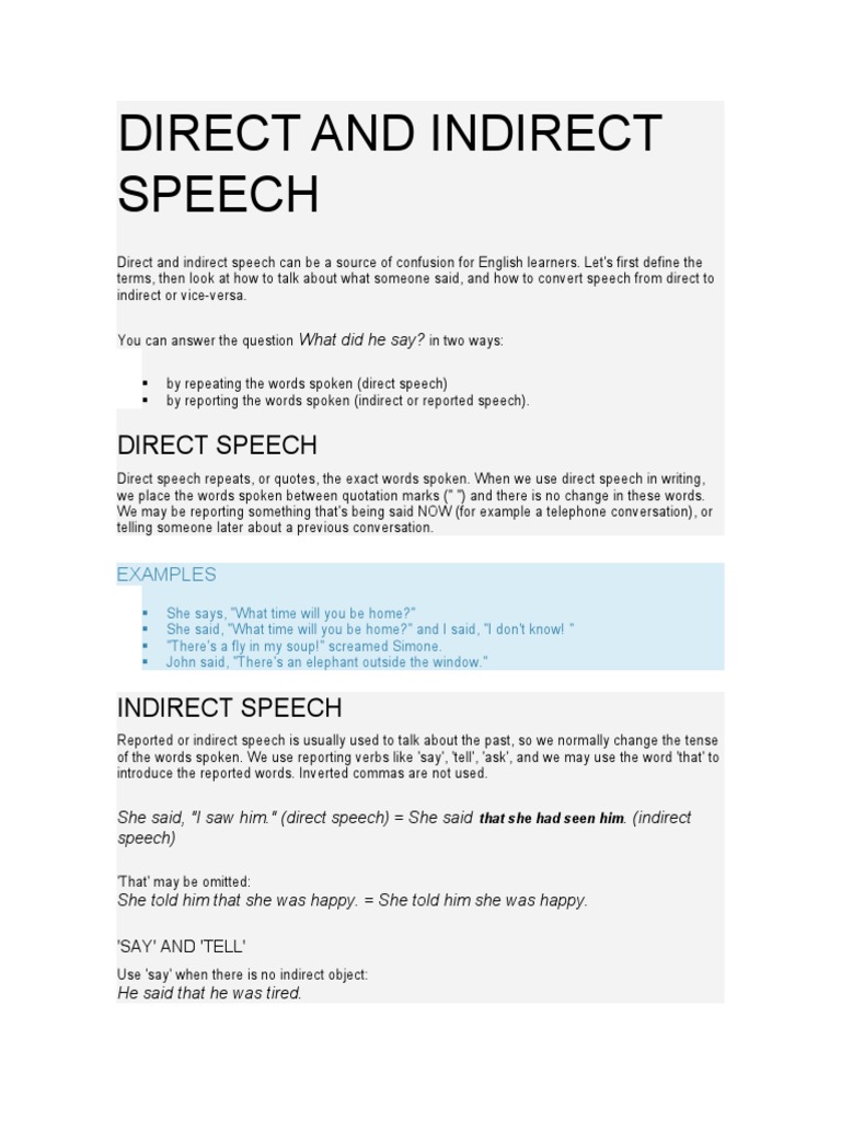 Direct and Indirect Speech | PDF | Language Mechanics | Grammar