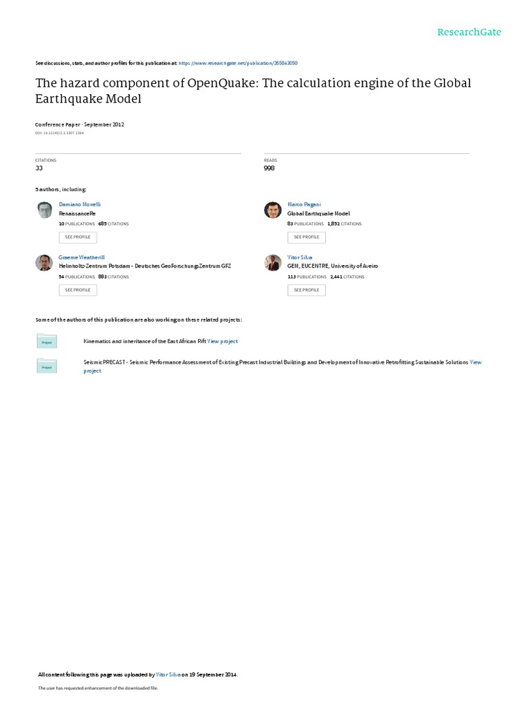 The Hazard Component of Openquake: The Calculation Engine of The Global ...
