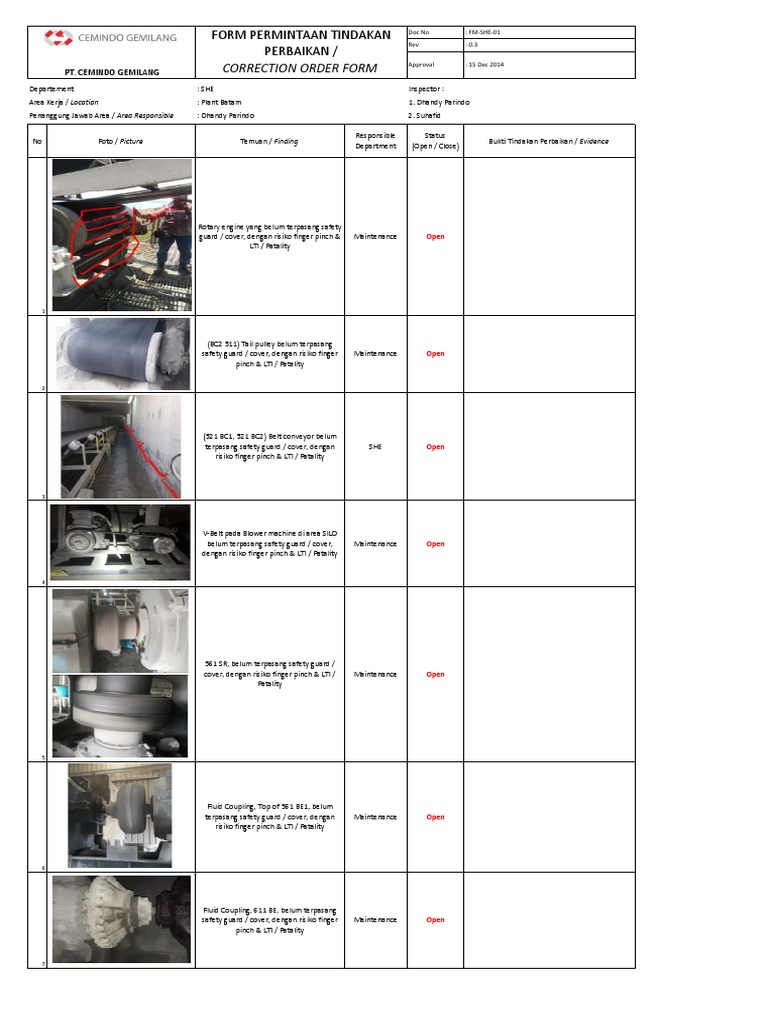 Correction Order Form: Form Permintaan Tindakan Perbaikan | PDF ...
