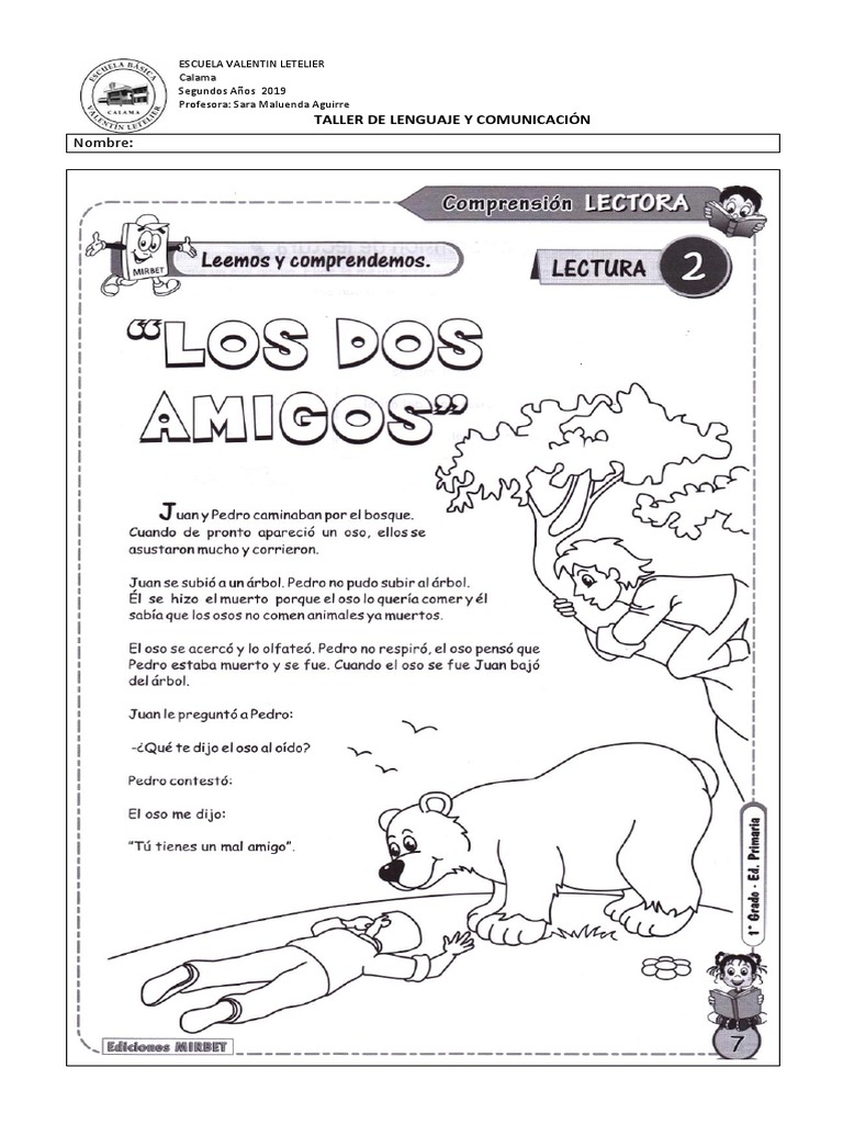 Actividades sobre "Los dos amigos y el oso" | PDF