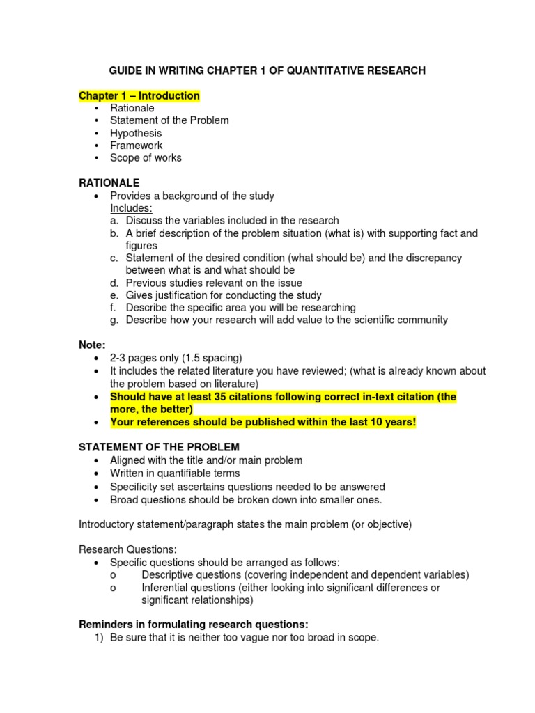 Guide in Writing Chapter 1 Quanti | PDF | Hypothesis | Theory