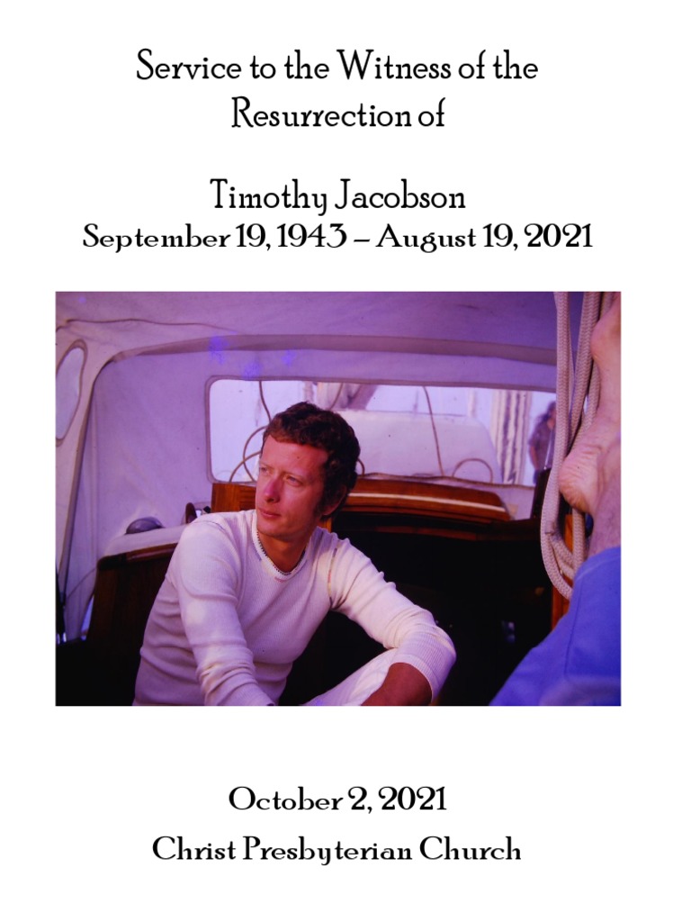 Tim Jacobson Memorial Service Bulletin | PDF | Jesus | Baptism
