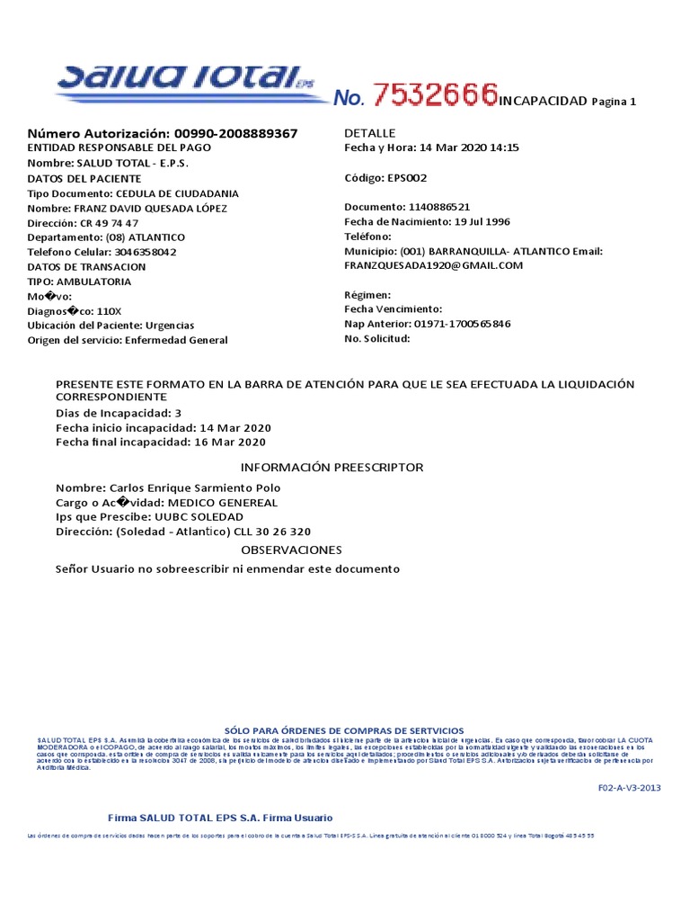 Incapacidad Salud Total | PDF