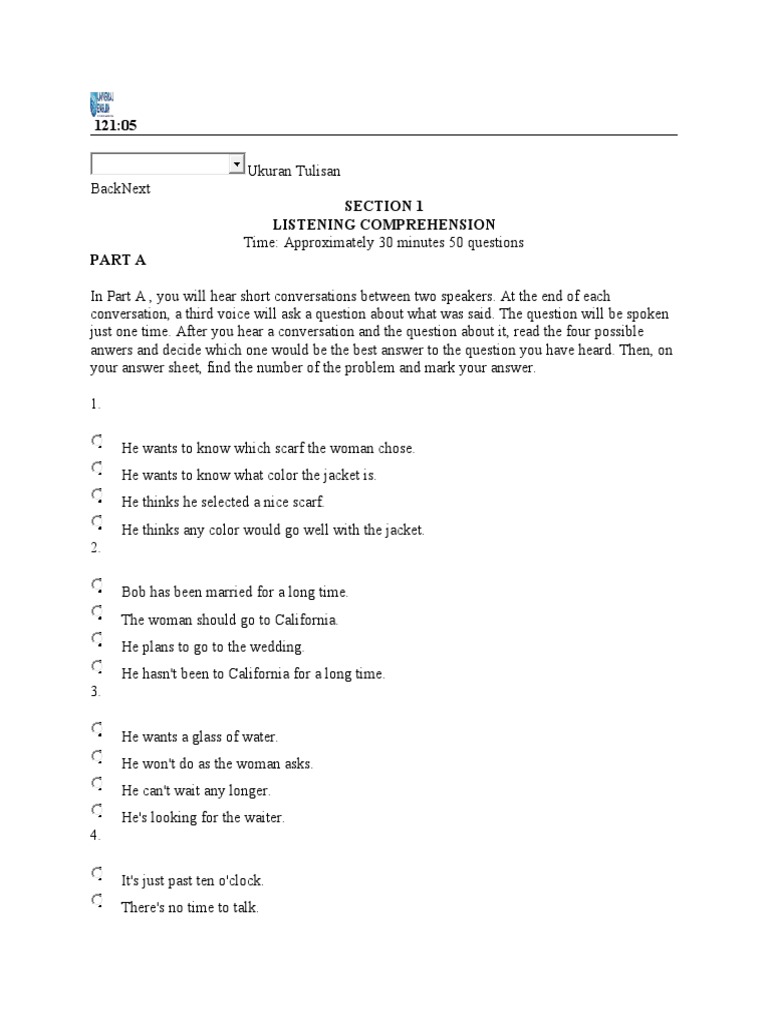 Section 1 Listening Comprehension Part A | PDF | Tide | Comic Strips