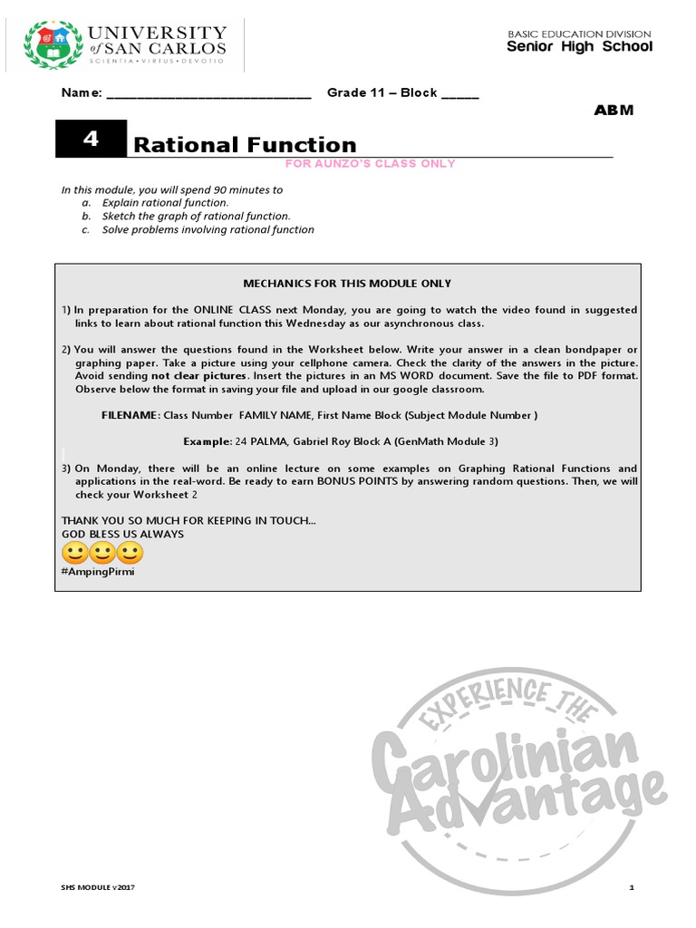 WORKSHEET 2 Graph of Rational Function | PDF | Asymptote | Communication