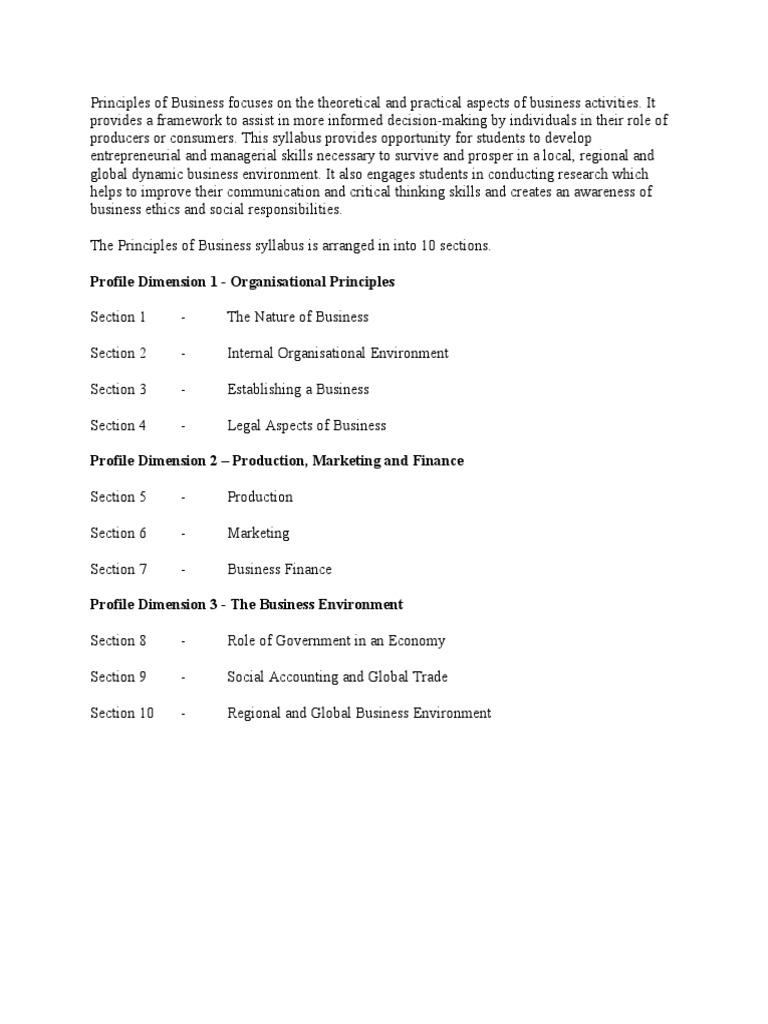Principles of Business Syllabus | PDF