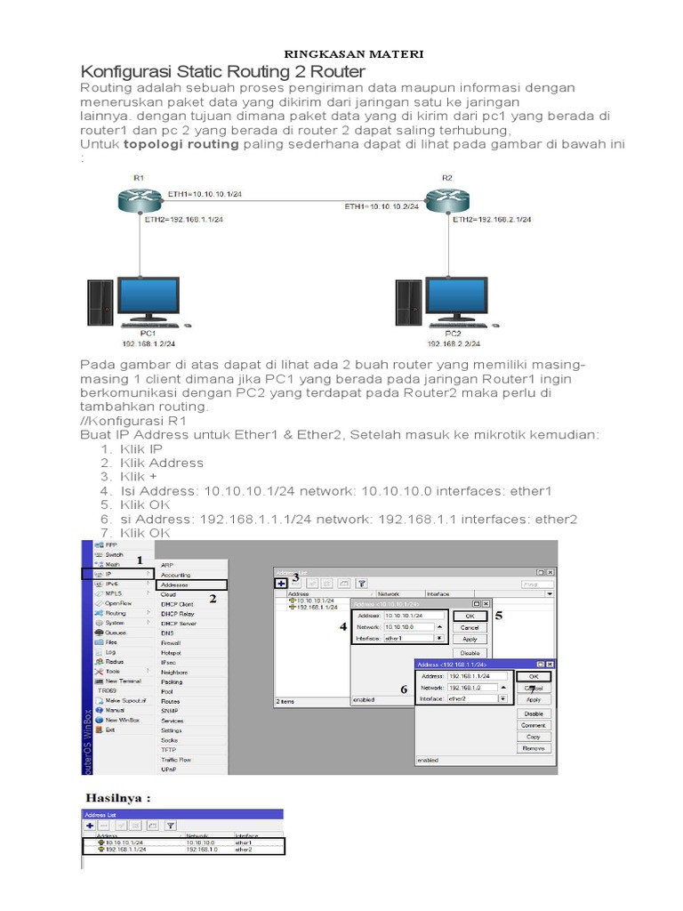 Injar - 10 - Konfigurasi Routing Statik Mikrotik | PDF