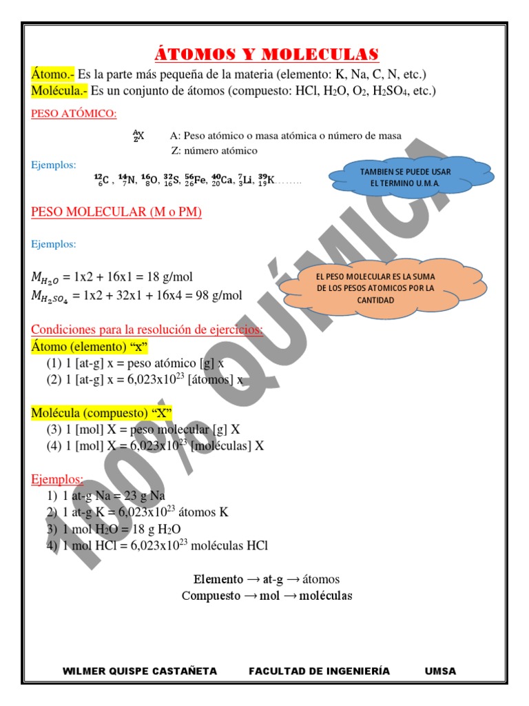 Atomos Y Moleculas Pdf Mole Unidad Ciencias Fisicas