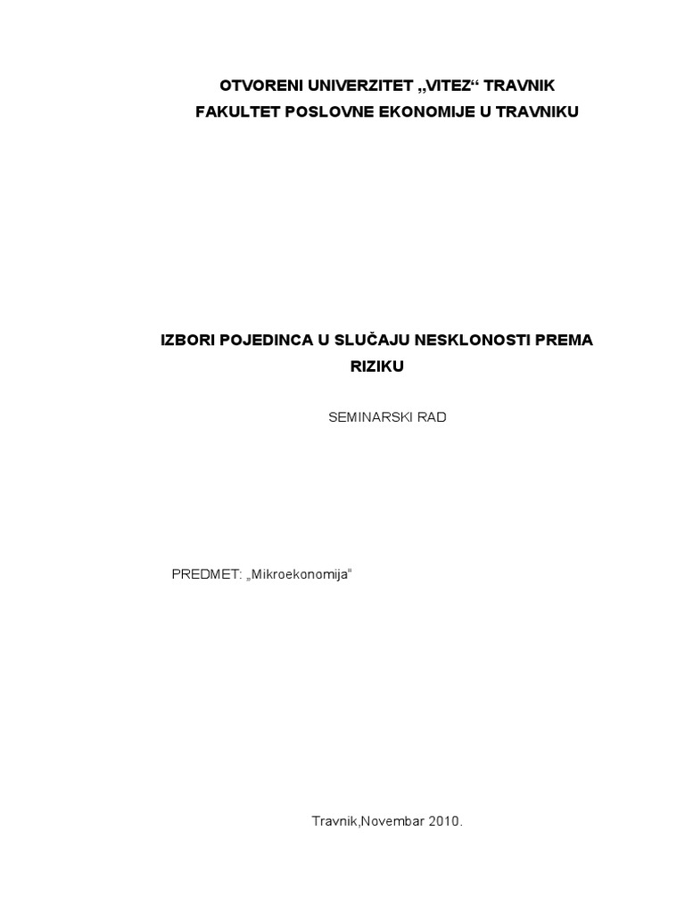 Mikroekonomija Seminarski Rad | PDF
