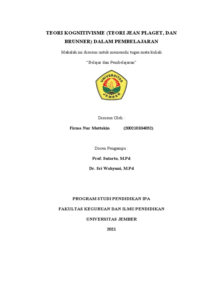 Teori Kognitivisme (Teori Piaget, Dan Bruner) Dalam Pembelajaran | PDF ...