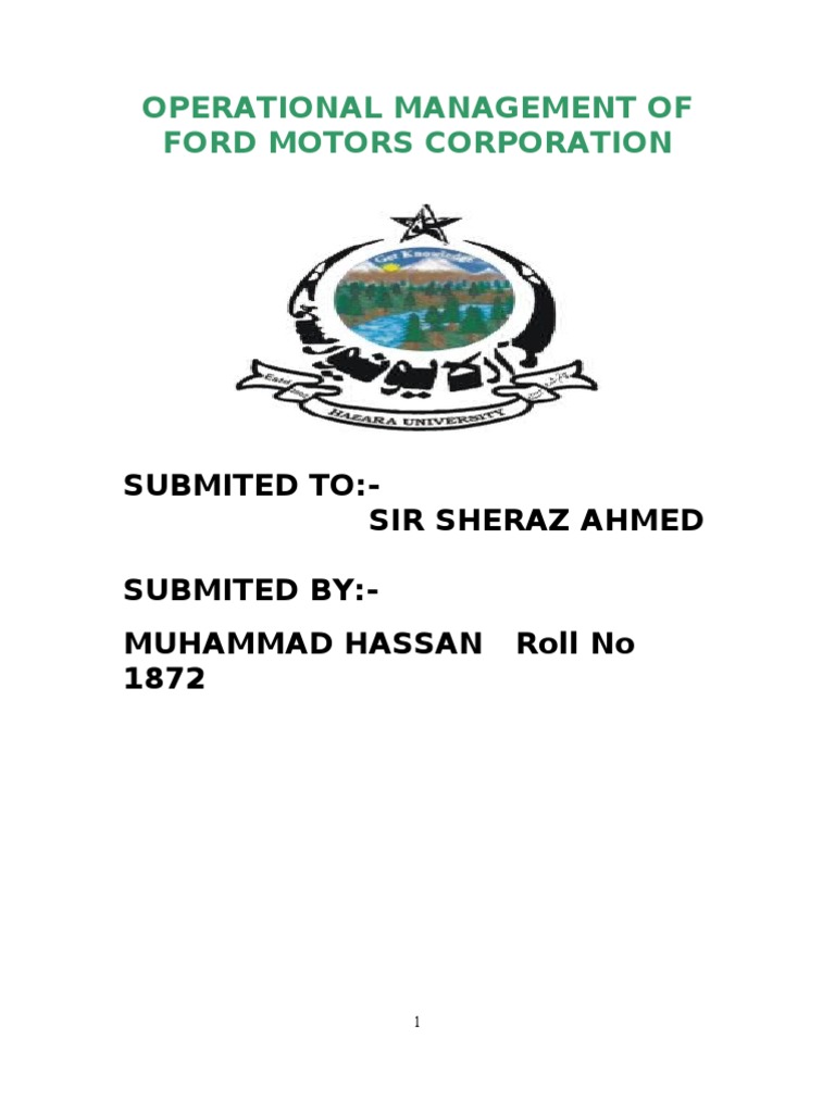 Operational Management of Ford Motors Corporation | PDF | Operations ...