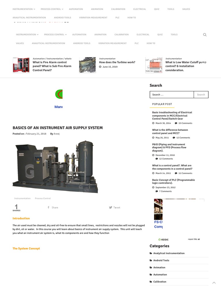 BASICS OF AN INSTRUMENT AIR SUPPLY SYSTEM - Instrumentation and Control ...