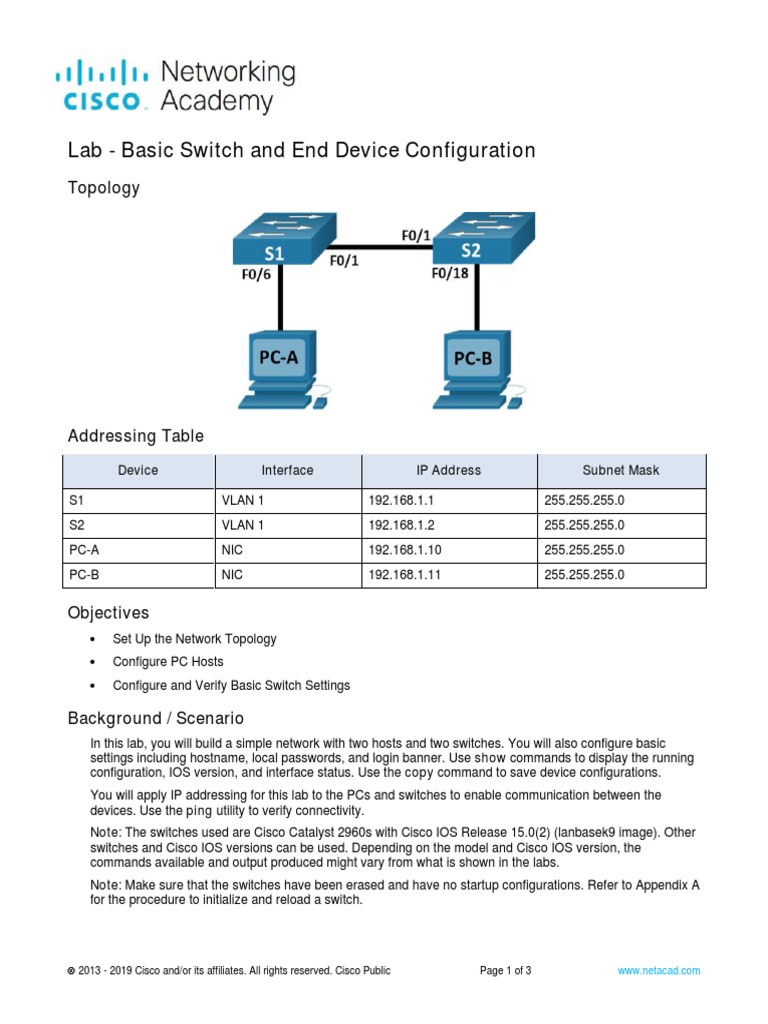 2.9.2 Lab - Basic Switch and End Device Configuration | PDF | Computer Network | Network Switch