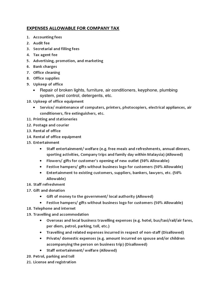Expenses Allowable For Company Tax | PDF | Insurance | Fee