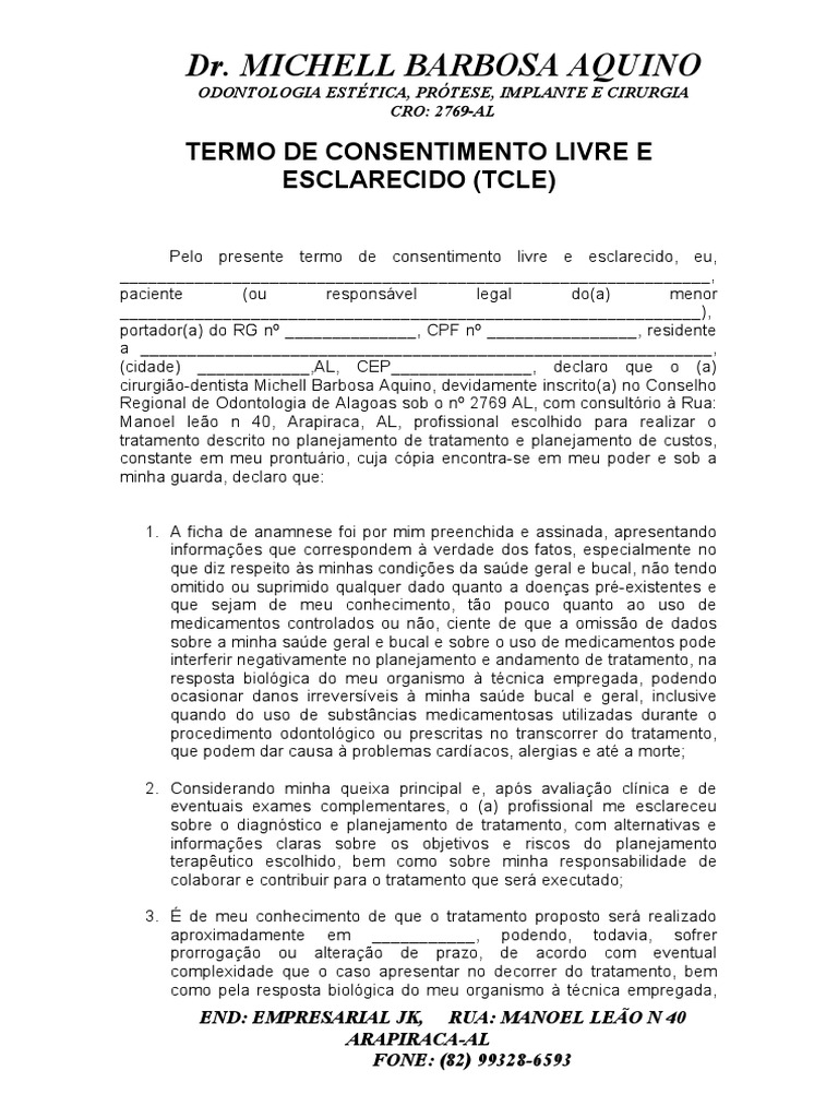 TCLE | PDF | Odontologia | Dentista