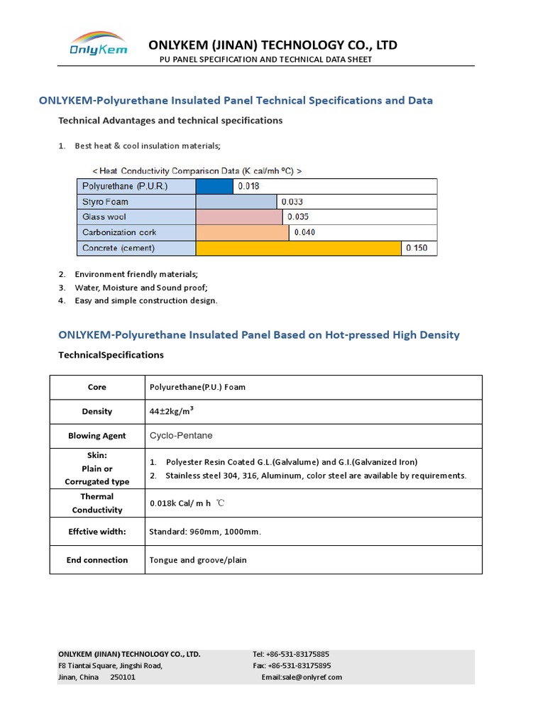 Cold Room Panel Specification and Data | PDF