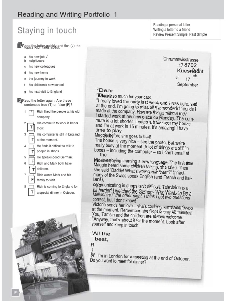 Staying in Touch: Reading and Writing Portfolio 1 | PDF