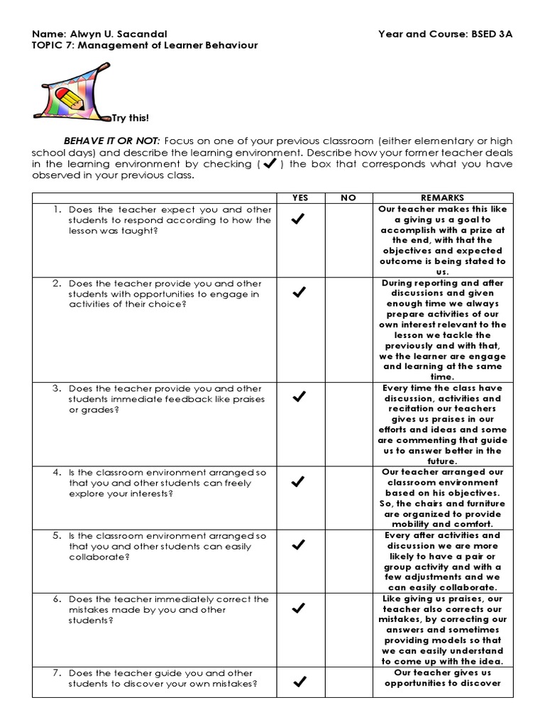 FS1 Worksheet Topic 7 | PDF | Teachers | Learning