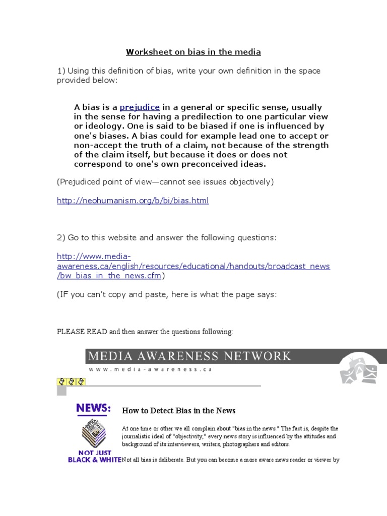 Worksheet 1 Bias | PDF | News | Bias