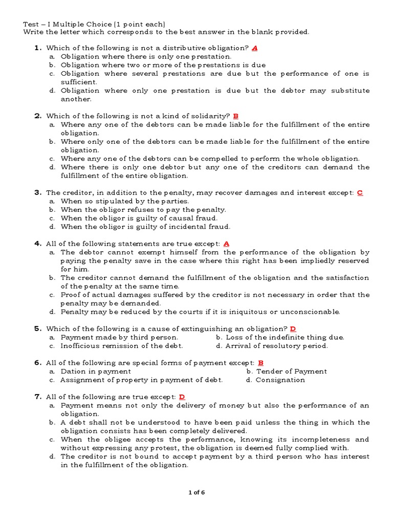 Midterm Exam 2020 With Answers | PDF | Law Of Obligations | Payments