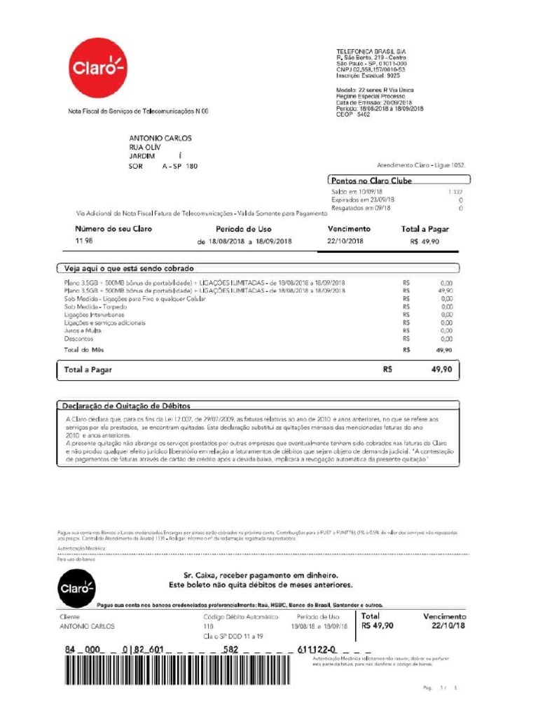 Comprovante de Residencia Claro Nino | PDF