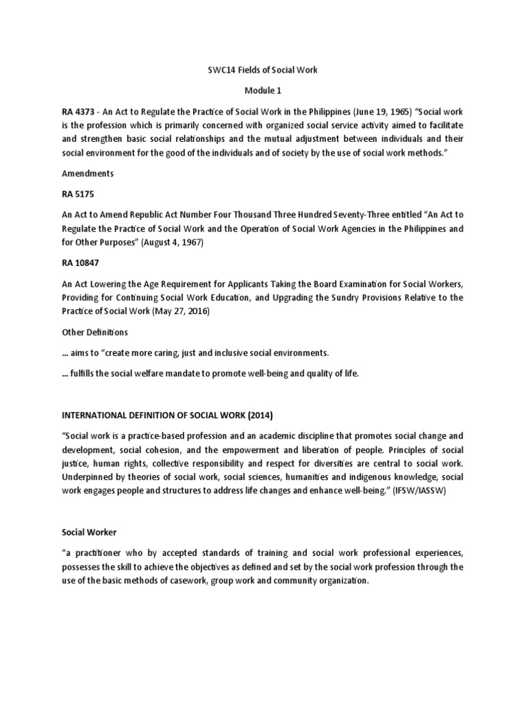 SWC14 Fields of Social Work Reviewer | PDF | Probation | Social Work